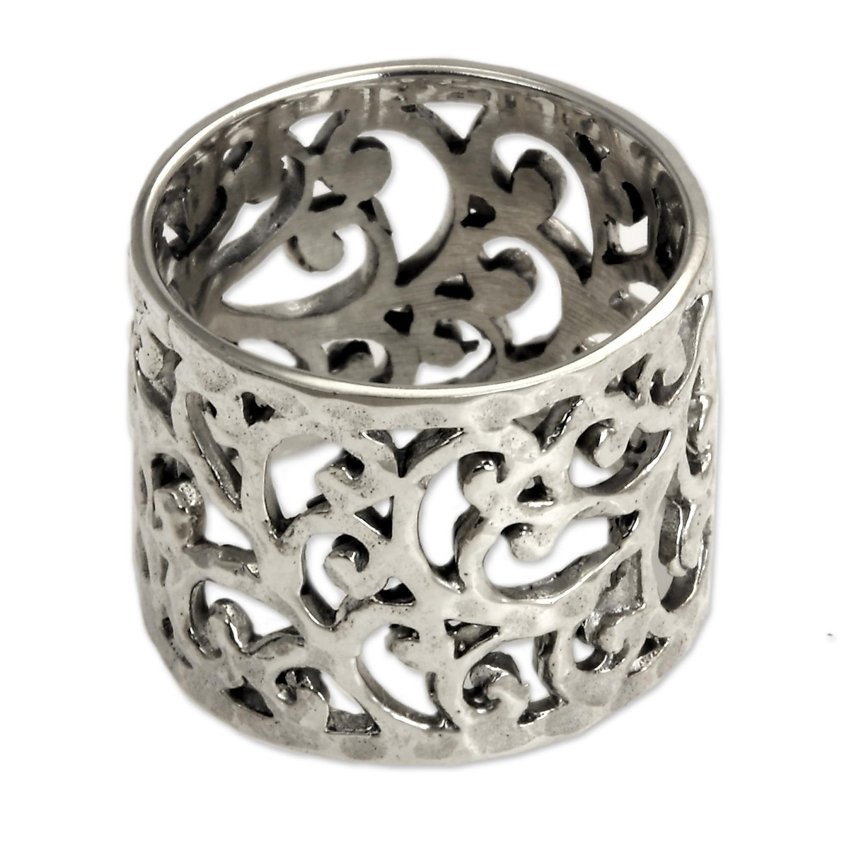 NOVICA Artisan Handmade Sterling Silver Band Ring Floral No Stone Indonesia Bohemian [band Width 17 mm W] ' Exotic Bali'
