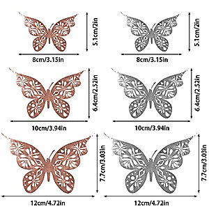 48 Pcs 3D Butterfly Wall Decals,maxin 3D Butterfly Wall Stickers Room Wall Decoration for Bathroom, Nursery Classroom,Baby Kids Bedroom, Living Room(Silver and Rose Gold)