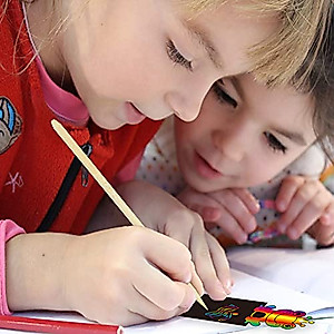 64PCS Animal Scratch Bookmarks Set, DIY Rainbow Scratch Bookmarks with Painting Templates, Wood Sticks and Colored Ribbons for Kids Party Birthday Gifts Teacher Supplies Kids Classroom School Supplies