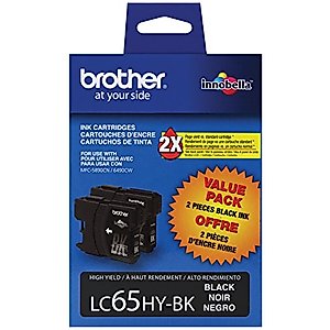 Brother LC65HYBK2 High-Yield 2-Pack -Ink Cartridge, 900 Page-Yield, Black