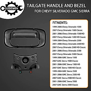 Tailgate Handle Latch and Bezel Trim with Rod Clips | for 1999-2007 Chevy Silverado GMC Sierra 1500 2500 3500 | Replaces# 15997911, 15228539, 15228541, 15228540