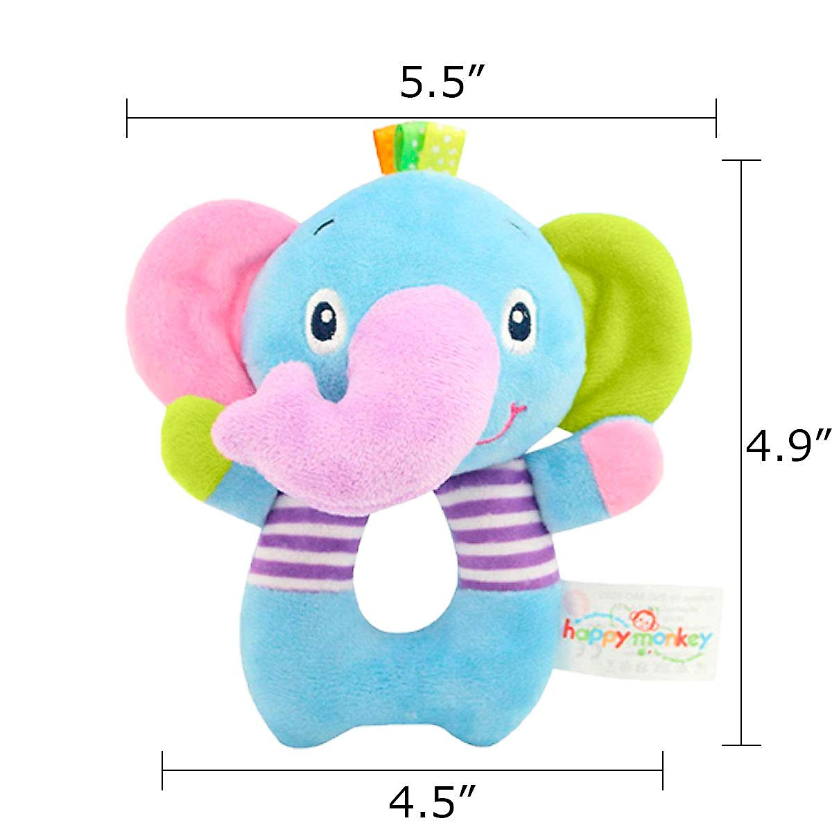 Plush Elephant Soft Rattles Toy for Over 0 Months Newborn Baby Shaker Toy Cartoon Stuffed Animal Ring Rattle