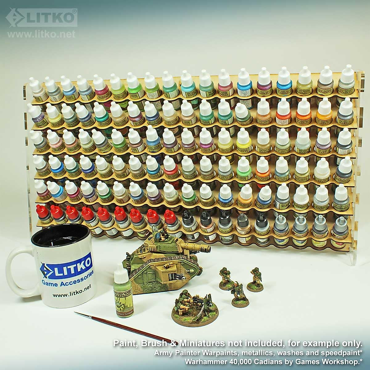 LITKO Paint Organizer Storage Rack | Miniature Model Hobby Paint Holder Caddy Stand | 18mL Dropper Bottle Shelf | Wall Mount | Portable | Compatible with Vallejo and Army Painter (108 Holes)
