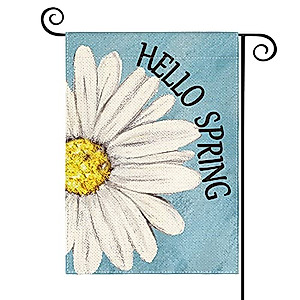 AVOIN colorlife Hello Spring Garden Flag 12x18 Inch Double Sided Outside, Floral Daisy Yard Outdoor Flag Blue