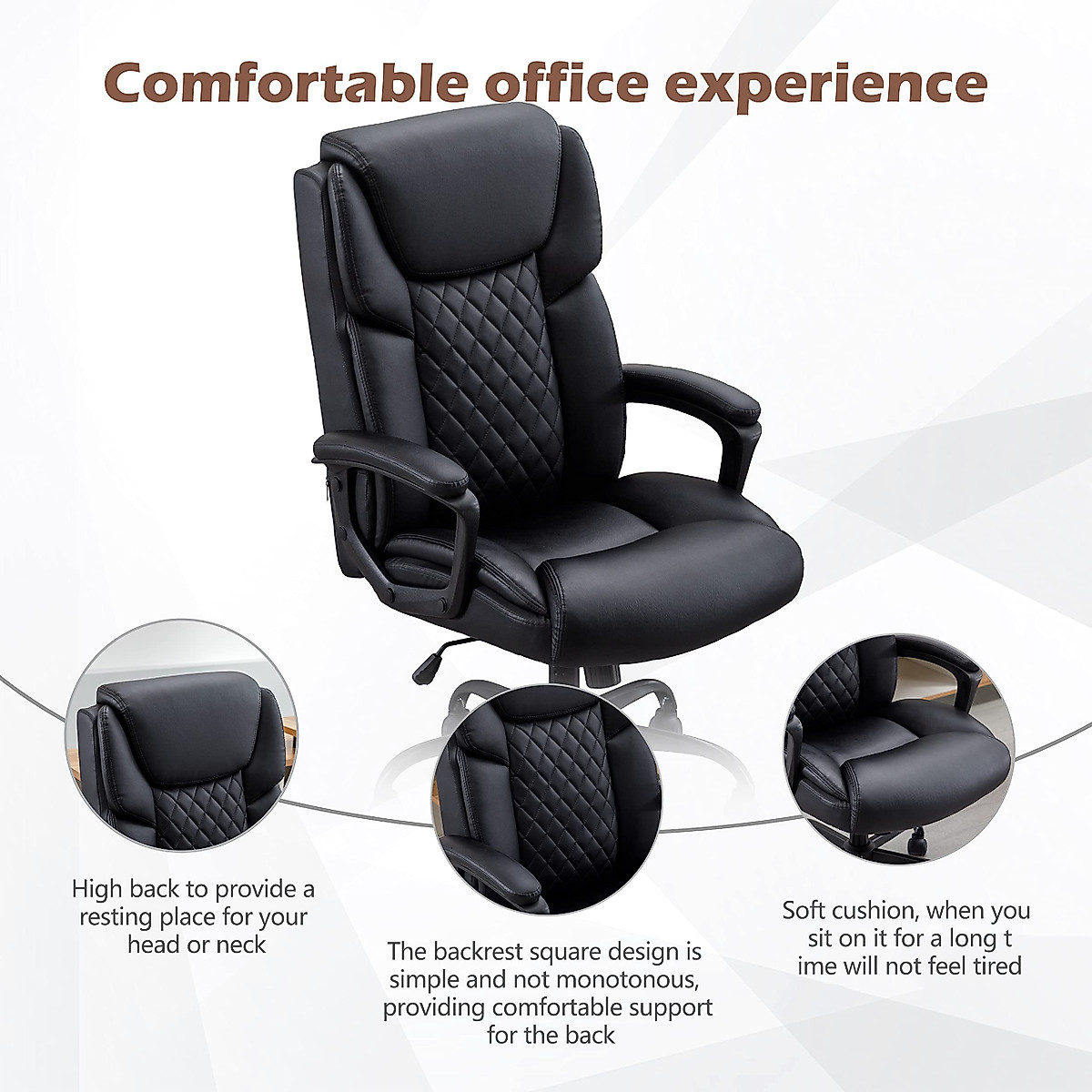 DYHOME Office Chair High Back Black Leather Executive Ergonomic Lumbar Support, Big and Tall Comfortable Home Office Computer Desk Chair Metal Base Modern Managerial Chair