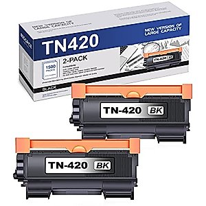 2-Pack TN420 Black TN-420 Toner Cartridge Compatible TN420 Replacement for Brother IntelliFax-2940 DCP-7060D 7065DN MFC-7240 7360N 7460DN 7860DW HL-2240 2240D 2275DW Printer | TN420