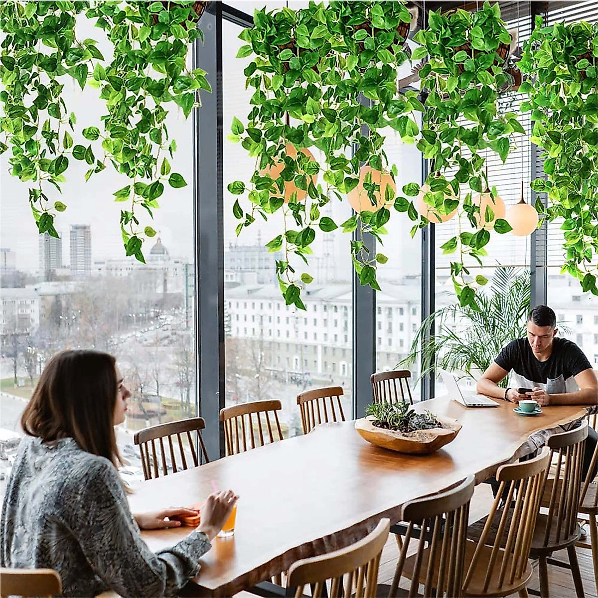 UGpine 6.7 Foot Artificial Ivy Wreath Leaf Vines, Fake Vines, Hanging Green Leaves Fake Plants, Vines Room Wedding Party Garden Wall Outdoor Green Wall Home Kitchen Garden Office Decoration [2]