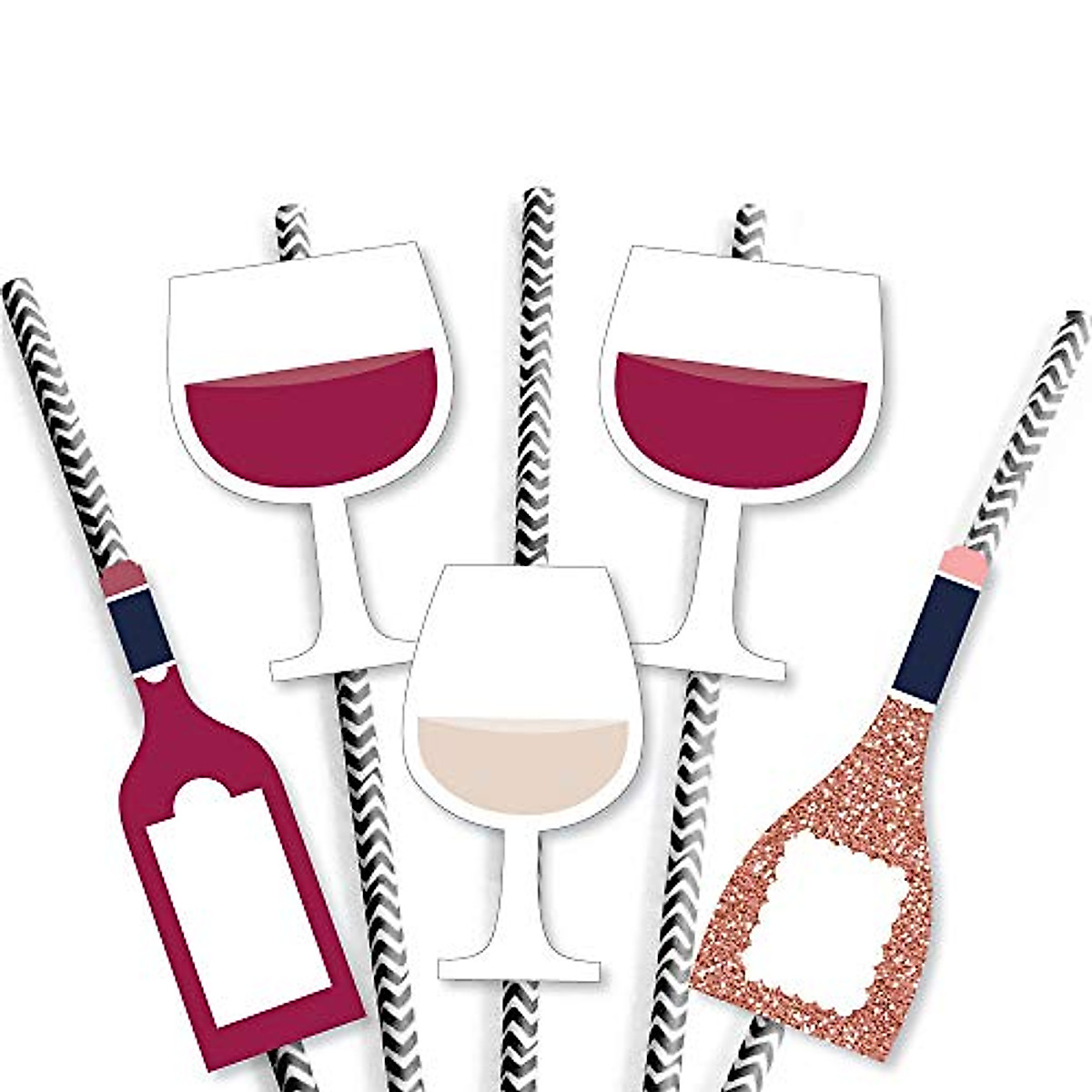 But First, Wine - Paper Straw Decor - Wine Tasting Party Striped Decorative Straws - Set of 24