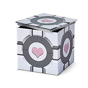 Portal Companion Cube Tin Storage Box - 4x4-Inch Novelty Stash Container W/ Pop Top Lid - Decorative Organizer Holder Cube - Kitchen Bedroom Office Decor - Colorful Heart Design Collectible Canisters