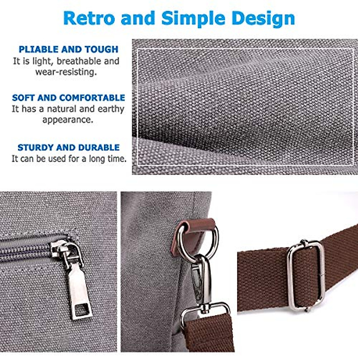 DOURR Hobo Handbags, Canvas Crossbody Bags for women Fashion Crossover Purse Cotton Shoulder Bag (Gray-01)