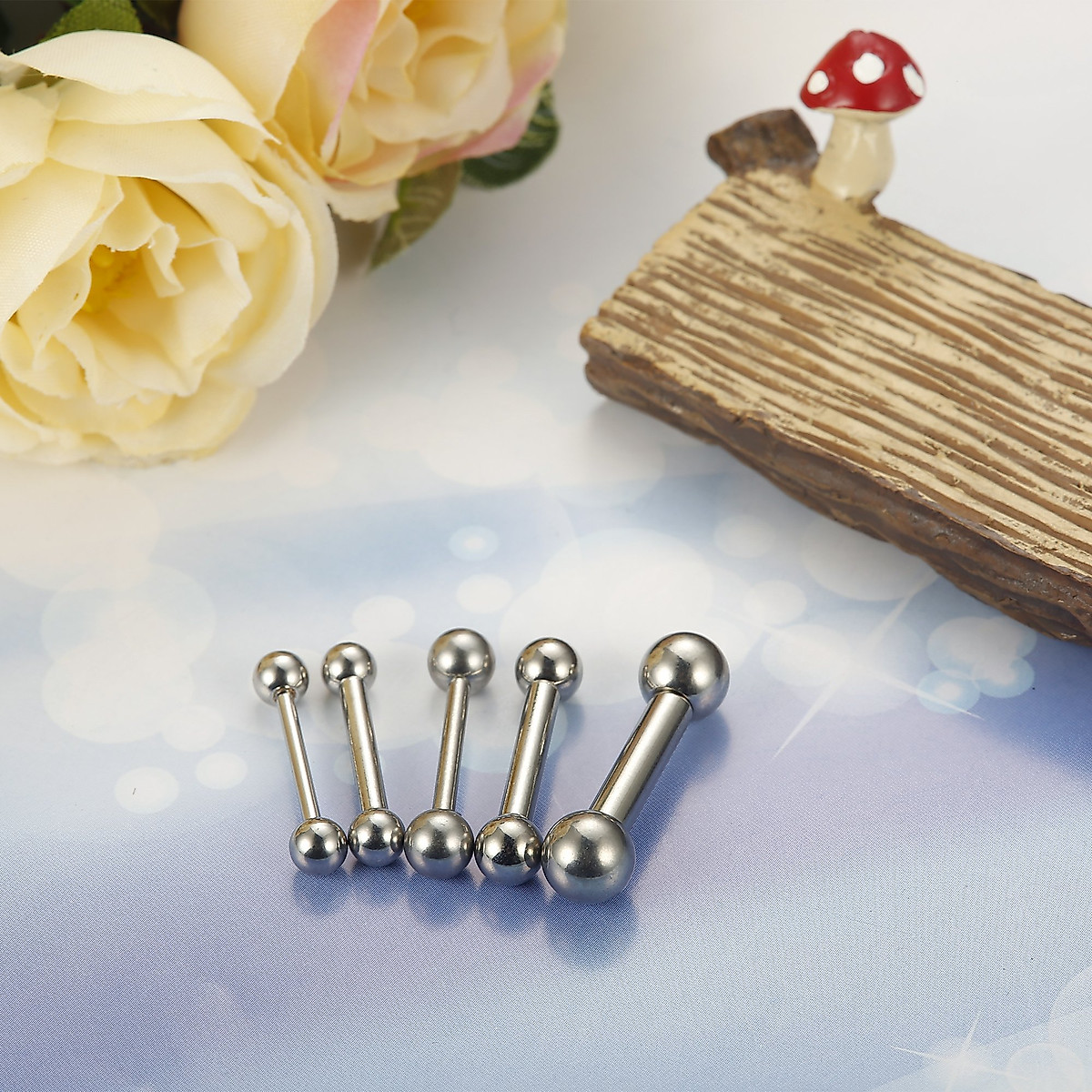 Udalyn 5Pcs Stainless Steel Tongue Ring Internally Threaded Straight Body Piercing Set 6-14G