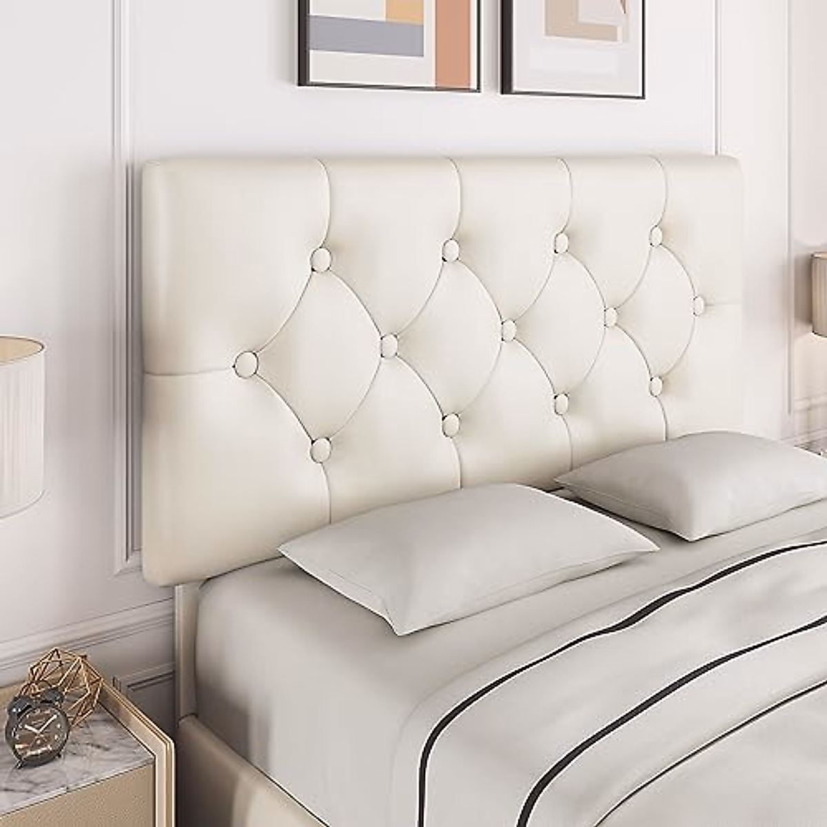 Yaheetech Full Upholstered Bed Frame with 4 Storage Drawers and Adjustable Headboard, Faux Leather Platform Bed Frame with Mattress Foundation, Strong Wooden Slats Support, No Box Spring Needed, Beige
