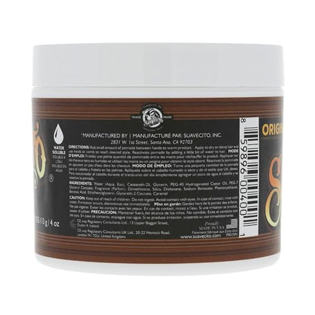 Suavecito Pomade Original For Men 4 oz, 1 Pack - Medium Shine Water Based Wax Like Flake Free Hair Gel - Easy To Wash Out - All Day Hold For All Hairstyles