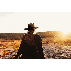 RUEDIGER Pencil Brim Fedora Hat Mens Women Wide Brim Vintage Fedoras 100% Wool Felt Panama Rancher Hat with Lightning Logo Distressed/Burned Handmade