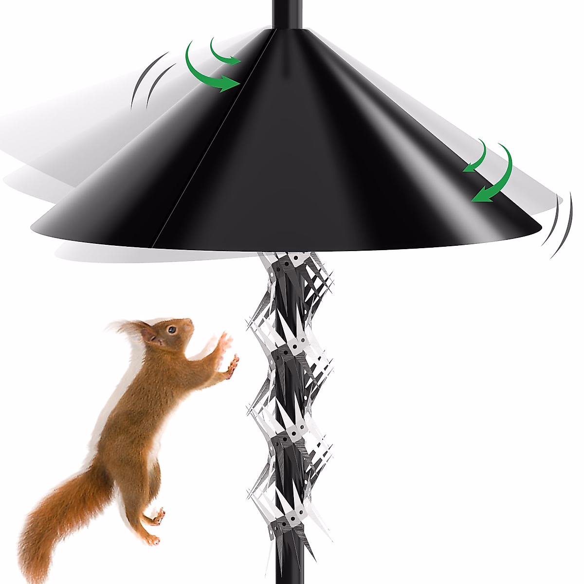 HQBRO 19 Inch 2 IN 1 Squirrel Baffle for Bird Feeder Pole Shepherd's Hook, Raccoons Buster Set with Spikes L 40", Bird House Guard for Outdoor Poles Mount & Hanging Cone,Rust Chew Proof Heavy Duty ABS