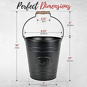 Autumn Alley Farmhouse Bathroom Trash Can - Rustic Black Trash Can Bucket with Wooden Handle for Rustic Bathroom, Farmhouse Kitchen, Country Home Décor, 7 Liters, Matte Black