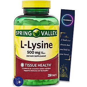 Spring Valley L-Lysine Dietary Supplement, 500 mg, 250 Count and Bookmark Gift of YOLOMOLO