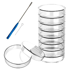creahub 60 mm Glass Petri Dishes with Lids, 10 Pcs Autoclavable Lab Petri Plates with A Inoculation Loop, Autoclavable and Reusable Culture Dishes for Agar Plates, Mushroom Cultivation, Science