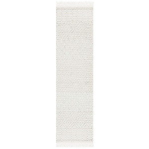 SAFAVIEH Natura Collection Runner Rug - 2'3" x 12', Ivory, Handmade Moroccan Boho Wool Fringe, Ideal for High Traffic Areas in Living Room, Bedroom (NAT852B)