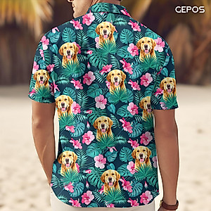 Dog Lover Pint Casual Hawaiian Shirt for Unisex, Pet Owner Short Sleeve Button Shirt for Men Women, Golden Retriever (Large)