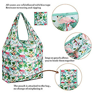 6 Pieces Reusable Grocery Bag with Storage Pouch, Washable Foldable Lightweight Durable Waterproof Shopping Bag Tote Grocery Bag (Fresh Pattern)