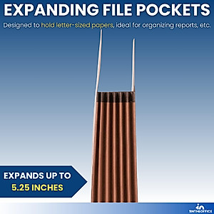 1InTheOffice Expanding File Pockets, Accordion File Organizer, Letter Size, Brown Redrope, 8 1/2" x 11", 1200 Sheet Capacity, 5 1/4", 10 Pack