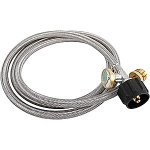HYDDNice 6FT Propane Hose with Gauge Stainless Steel Braided Propane Hose Converts 1lb Portable Appliances to 5-40lbTank,for Propane Stove, Heater, Tabletop Grill