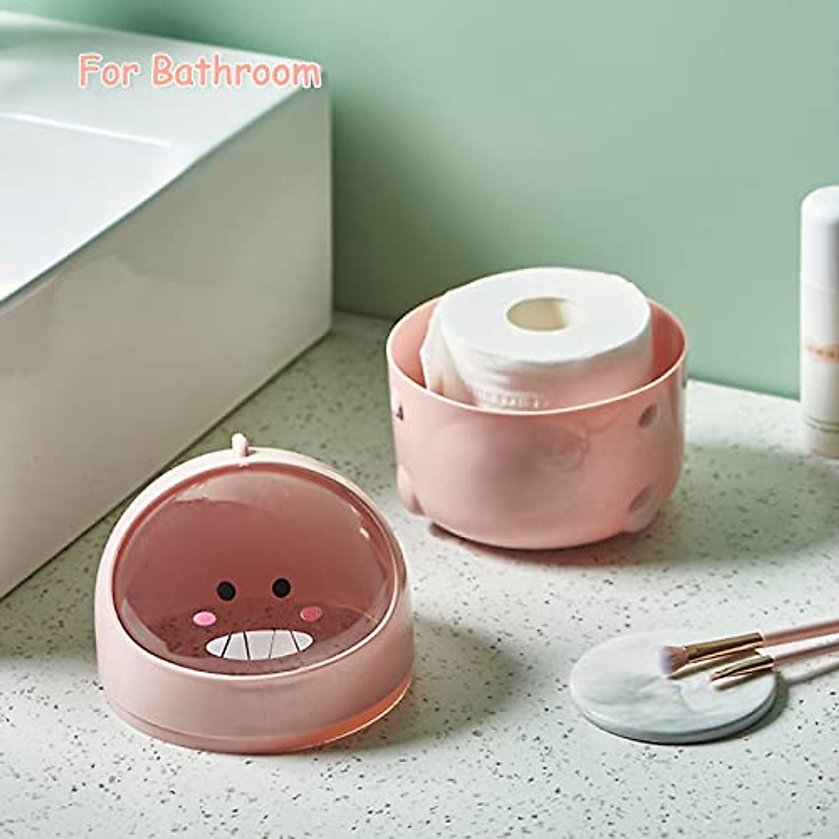 YISTOS 0.73 Gal Mini Desktop Trash Can with Lid, Cute Little Dinosaur Countertop Garbage Bin, Plastic Tiny Tabletop Wastebasket for Office/Kitchen/Coffee Table Room Decoration - Pink