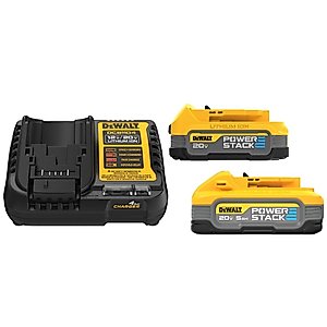 Dewalt DCBP315-2C 20V MAX POWERSTACK Lithium-Ion Batteries and Charger Starter Kit (1.7 Ah/5 Ah)