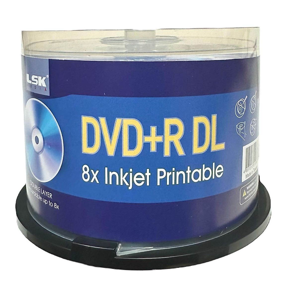 DVD+R DL Double Layer 8X 8.5GB 240min Video, White Inkjet Printable, by LSK Media, 50 Pack in Spindle | Blank DVDs for Burning Video | DVD Discs Blank | Recordable DVDs