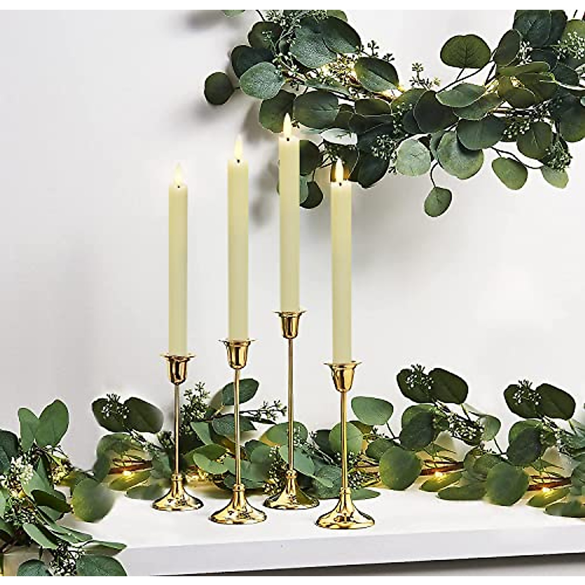 Stmarry Flickering Flameless Taper Candles with Remote - 10 Inch LED Candlesticks, Realistic 3D Flame with Wick, Ivory Real Wax, Spring Home Decor, Automatic Timer - Set of 6