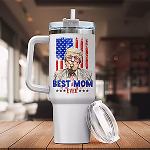 9SUNFLOWER Handle Cups for Mother's Day, Trump Best Mom Gifts, Nutrition Facts Tumbler 40 Oz With Handle, Lid and Straw