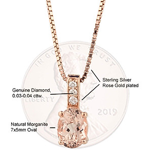 GNG Natural Morganite & Diamond Pendant Necklace In Sterling Silver (Rose Gold Plated) (7x5mm)