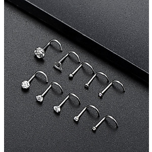 Tornito 20G 20Pcs Stainless Steel Nose Screw Studs Rings CZ Nose Ring Labret Nose Piercing Jewelry for Men Women (A1:20Pcs)