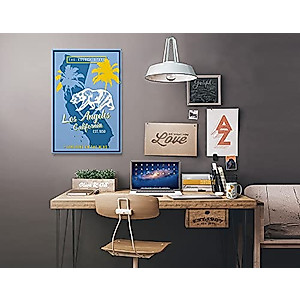 Los Angeles, California, State Outline, Urban Traveler, Blue and Yellow (24x36 Gallery Quality Metal Art, Aluminum Decor)