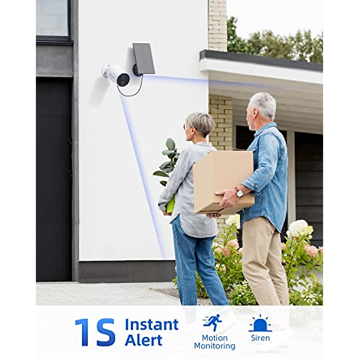 Security Cameras Wireless Outdoor with Solar Panel: 1080p WiFi Camera Rechargeable Battery Powered Night Vision for Home Outside Video Surveillance System Works with Adorcam App
