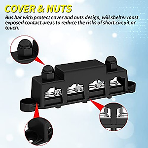 Joinfworld 250A 12V Bus Bar 3/8" Power Distribution Block 4 Studs Junction Block Automotive Marine Battery Busbar Terminal Block with Cover 12 Volt Negative&Positive