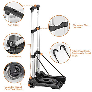 Generic Folding Luggage Cart Lightweight and Aluminum Alloy Travel Trolley 40kg/88lbs Load Capacity for Luggage, Personal, Travel, Moving and Office Use, Silver, Black