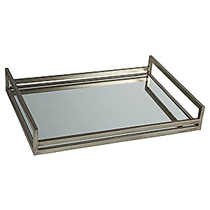 Signature Design by Ashley Derex Modern Glam Rectangular Decorative Mirror Tray, Silver Finish