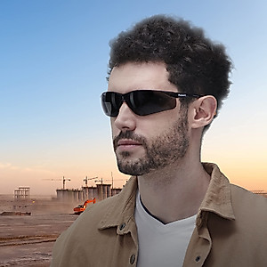 ProtectX 3-Pack Tinted Safety Glasses for Men, Safety Sunglasses with Anti-Fog Scratch Resistant Wrap-Around Smoke Lenses, Non-Slip Orange Rubber Grips, ANSI Z87.1 Rated