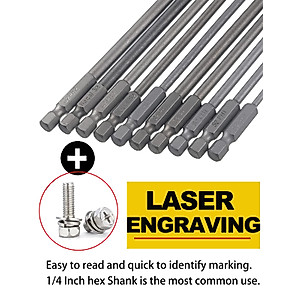 Rocaris 5 Pack Extra Long Phillips Screwdriver Bit Sets, 1/4 Inch Hex Shank Magnetic Screwdriver Bits Cross Head S2, 12 Inch