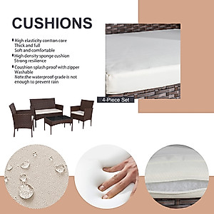 SUNLEI 4 Pieces Outdoor Patio Furniture Sets Conversation Sets Rattan Chair Wicker Set,Coffee Table,Outdoor Indoor Use Backyard Porch Garden Poolside Balcony Furniture(Brown Rattan/White)