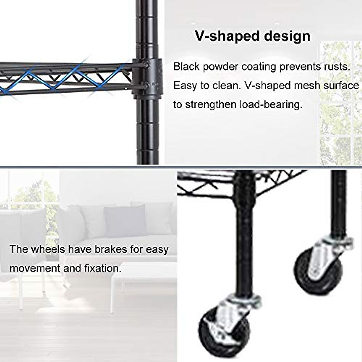 Wire Shelving Unit Storage Shelves 2100Lbs Capacity 6 Tier Metal Shelf with Wheels, NSF Adjustable Layer Rack Heavy Duty Steel Utility Shelf for Garage Kitchen Pantry Basement, Black 48"L×18"W×82"H