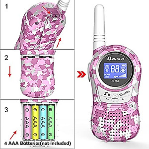 QNIGLO Q168 Pink Walkie Talkies for Girls, 22 Channels and 2 Miles Long Range Girls Walkie Talkies Set, Perfect Outdoor Adventure Camping Game Gift Toys for Boys Girls Age 3-12