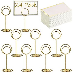 Toncoo 24 Pcs Premium Mini Table Number Holders and 24 Pcs Place Cards with Gold Foil Border, Place Card Holder, Table Sign Stand, Photo Picture Holders for Centerpieces, Wedding, Party, Birthday