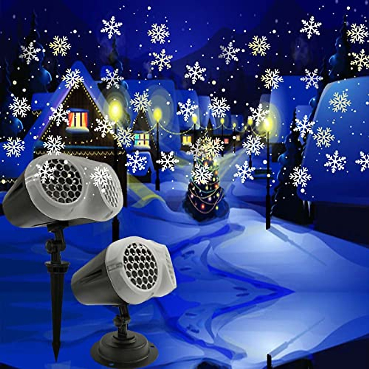 MIS1950s Christmas Snowflake Projector Lights Outdoor Indoor, Upgraded Dynamic Bright LED Snowfall Show Projector, Waterproof Garden Decorative Lighting Xmas Home Party Holiday Patio Decor (Black)