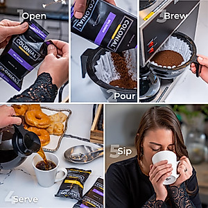 Colonial Coffee Packets, Pre Ground Coffee Packs, French Vanilla Flavored Coffee, Bulk Single Pot Bags for Drip Coffee Makers, (2.5 oz Bags, Pack of 32)