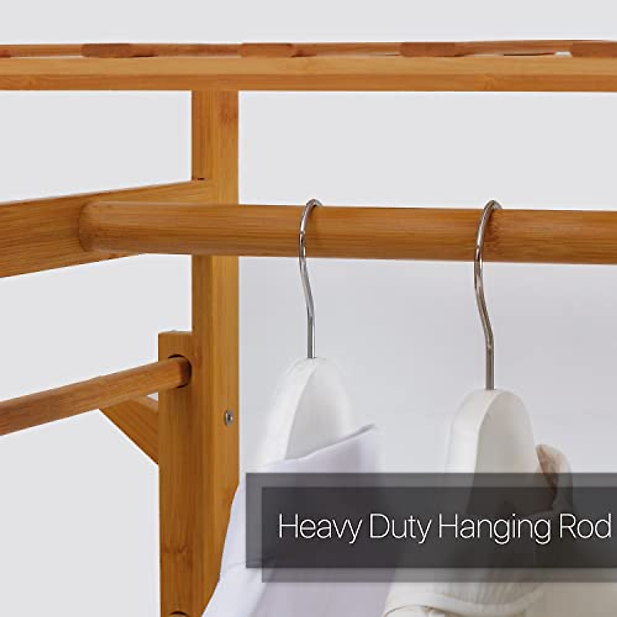 MoNiBloom Bamboo Clothes Rack, Freestanding Closet Organizer with 2 Drawers and a Hanging Rob, Extra 5 Clothing Storage Shelving for Bedroom Living Room, Brown