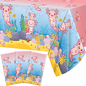 chiazllta 3Pcs Axolotl Party Birthday Decoration Pink Cartoon Axolotl Tablecloth Plastic Reptile Animal Tablecover Waterproof Rectangle Table Cover for Axolotl Baby Shower Party Supplies108 x 54in