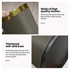 10L/2.6GAL Bathroom trash can without lid,Metal Waste Bin with Leather Cover,Open Top Office Wastebasket, Round Garbage Can for Bathrooms, Powder Rooms, Kitchens, Home, Office and and High-End Hotel